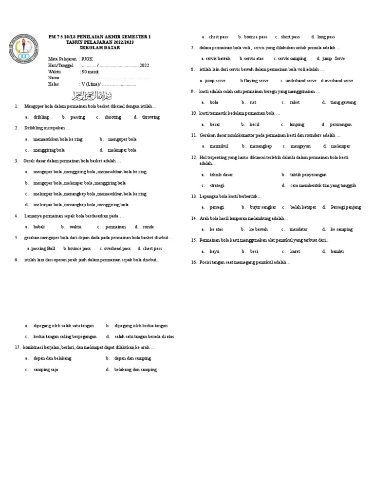 Soal Pas Pjok KLS 5 | PDF