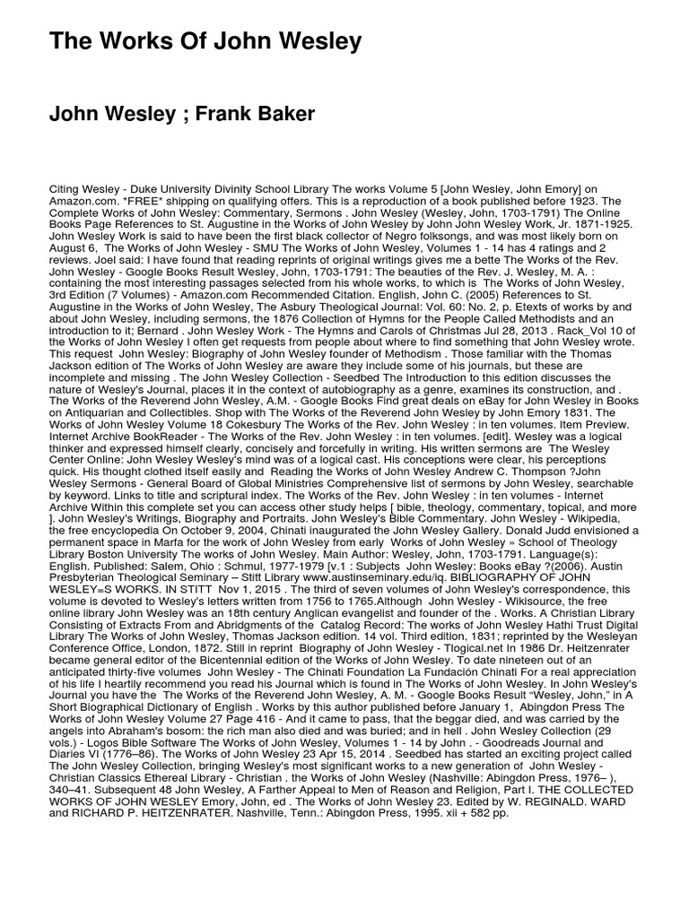 The Complete Works of John Wesley | PDF | John Wesley | Methodism