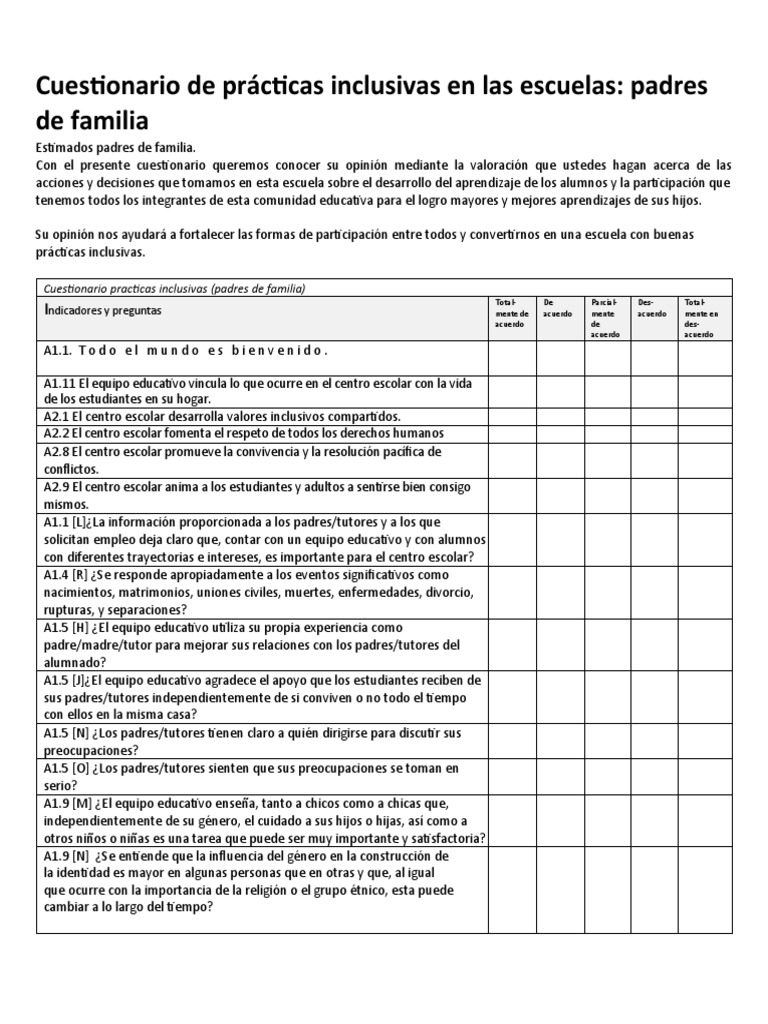 Formato Cuestionario para Padres | PDF | Familia | Cuestionario