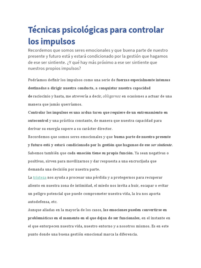 Técnicas psicológicas para controlar los impulsos | PDF | Las emociones ...