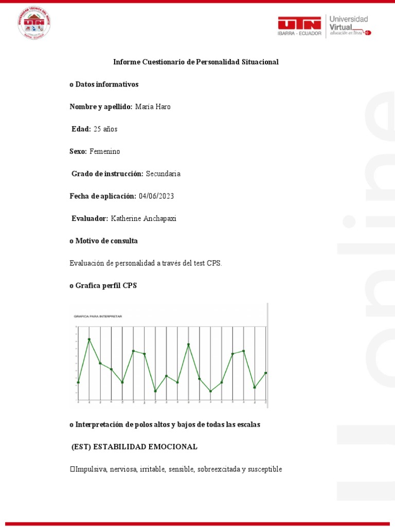 Informe Cuestionario de Personalidad Situacional | PDF