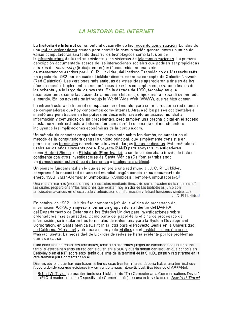 La Historia Del Internet Dara Perez | PDF | Internet | Red de computadoras
