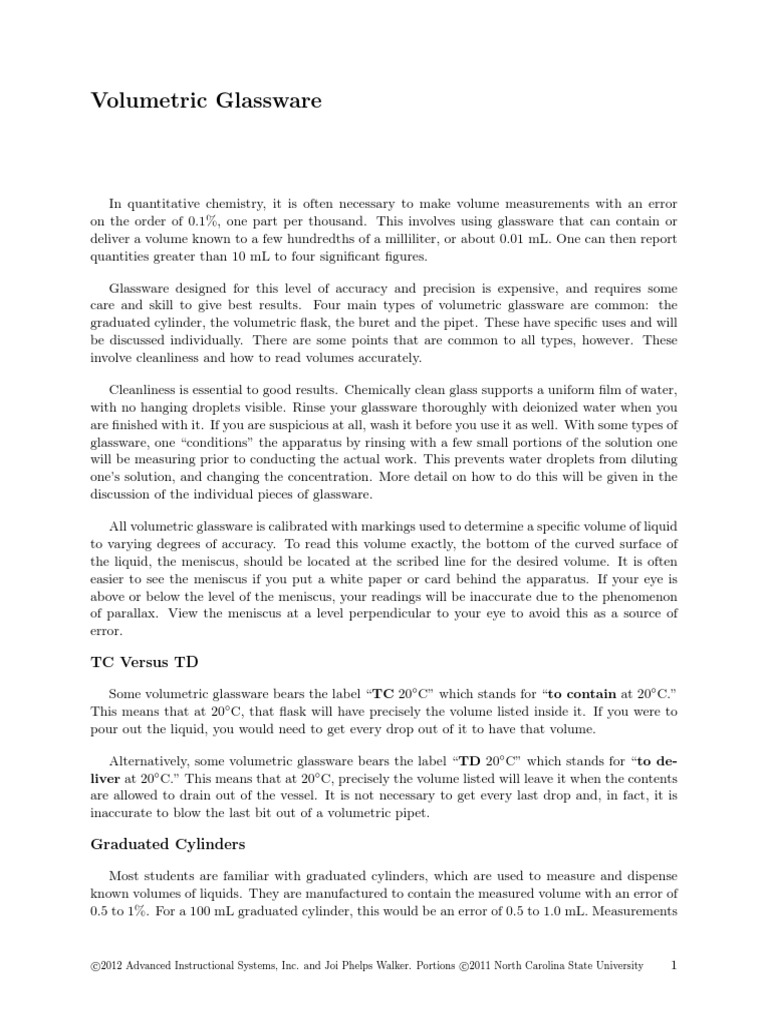 Volumetric Glassware | PDF