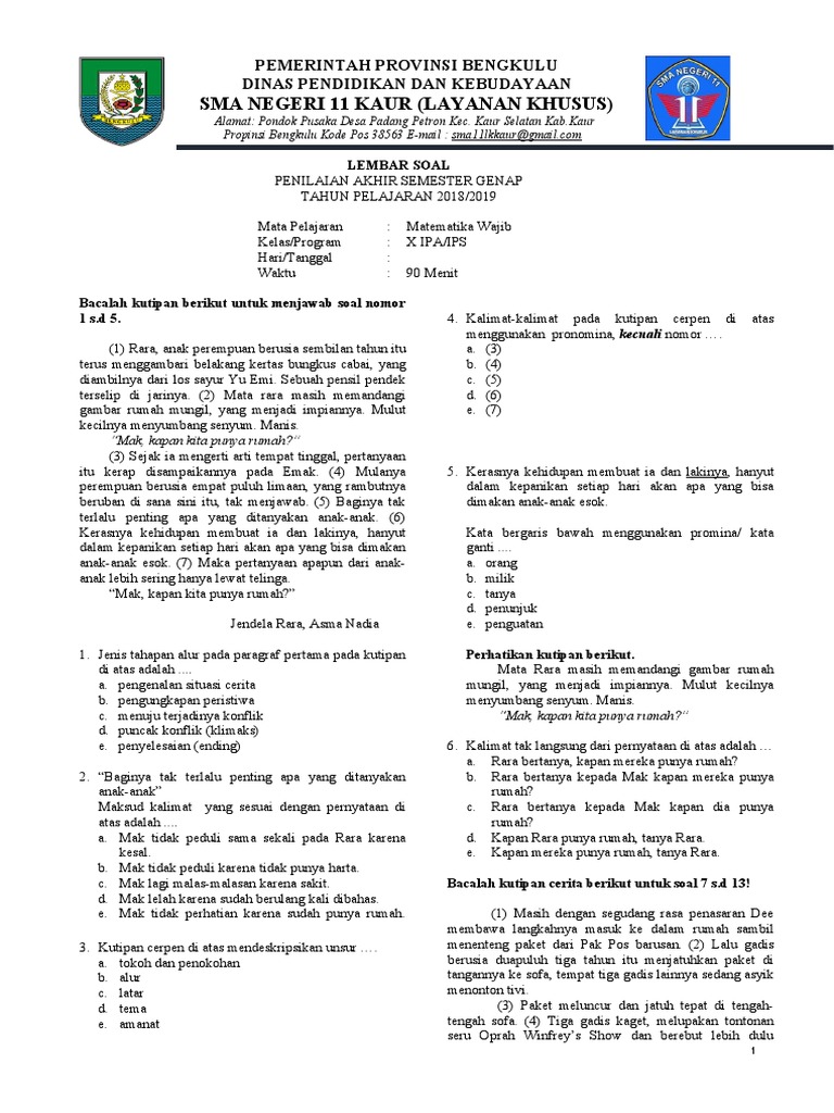 Soal PAS B.Indonesia Kelas XI | PDF | Seni & Disiplin Bahasa