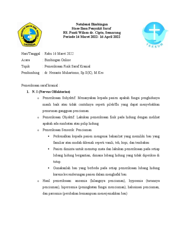 Notulensi 16 Maret 2022 (Dr. Hexanto) Saraf Kranial | PDF