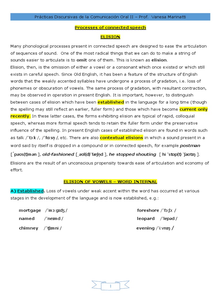 Elision of Vowels - Syllabicity - Compression - PD de La CO II | PDF ...
