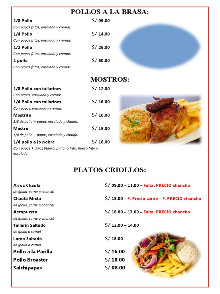 Menú Criollo para Pollería | PDF | Comida y bebida | Cocinando