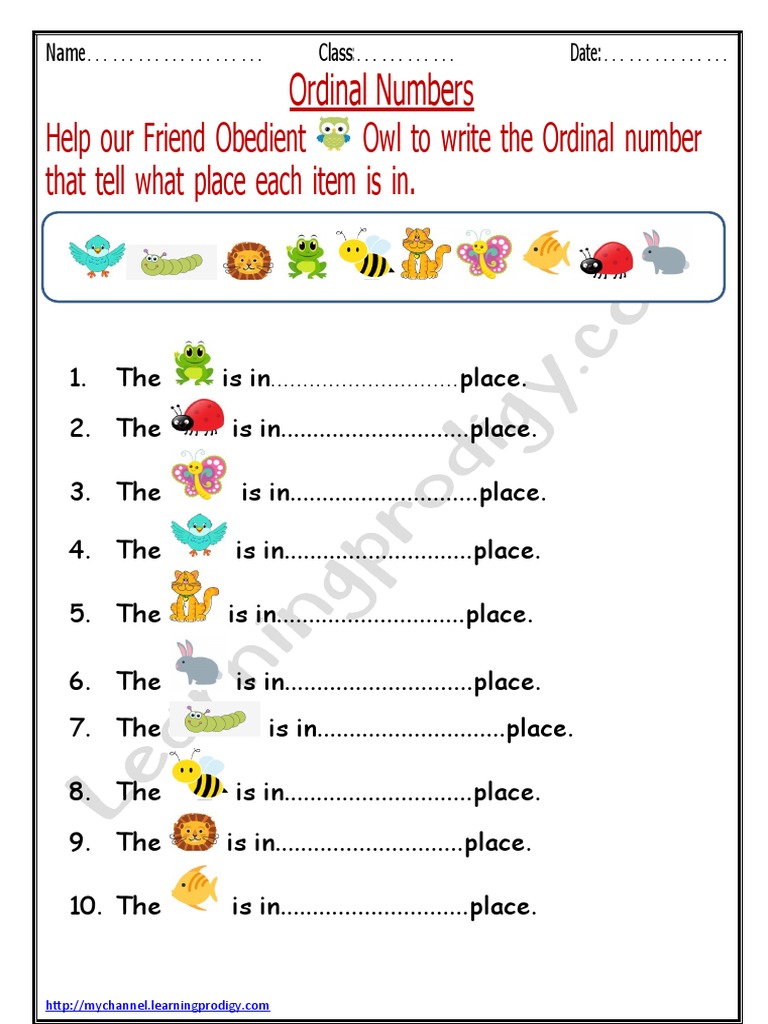 Ordinal Numbers Fill Up | PDF