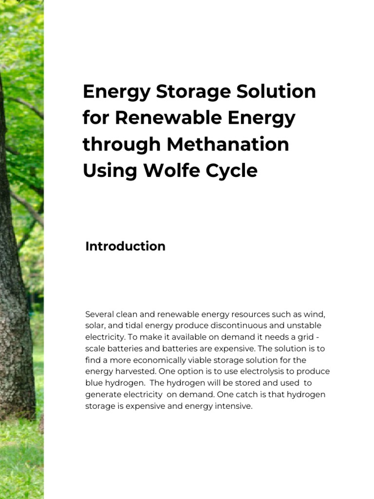 Methanation Using Wolfe Cycle and Renewable Energy | PDF