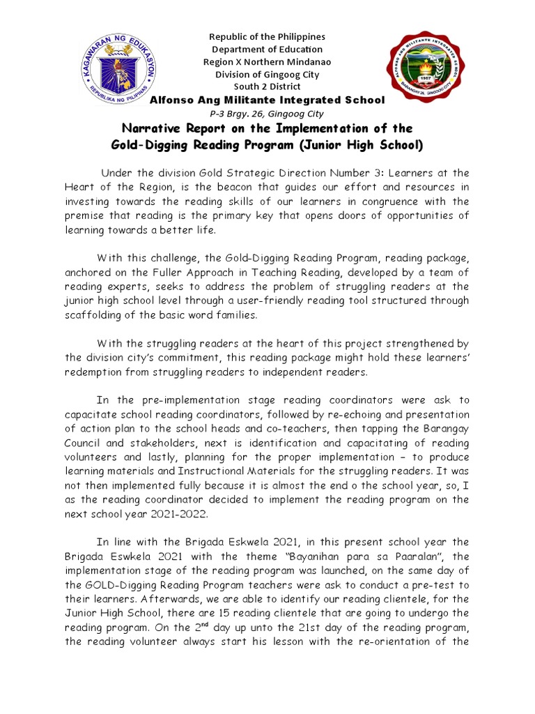 Narrative Report On The Implementation of GDRP | PDF | Teaching ...