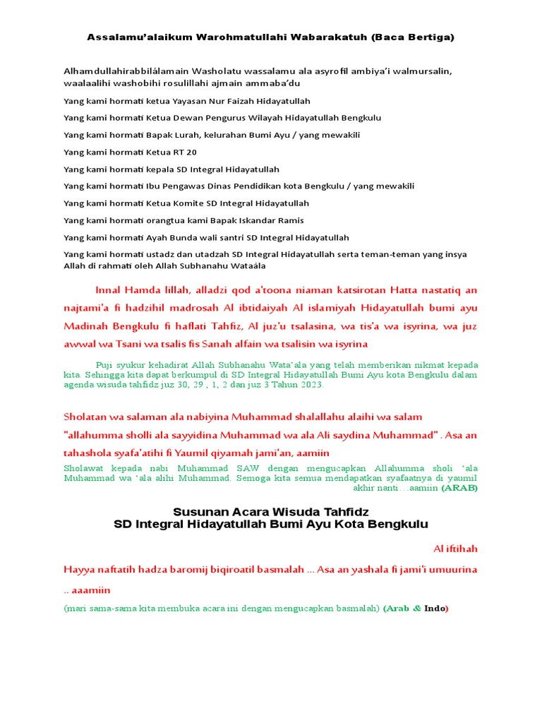 Susunan Acara Wisudah Tahfidz | PDF