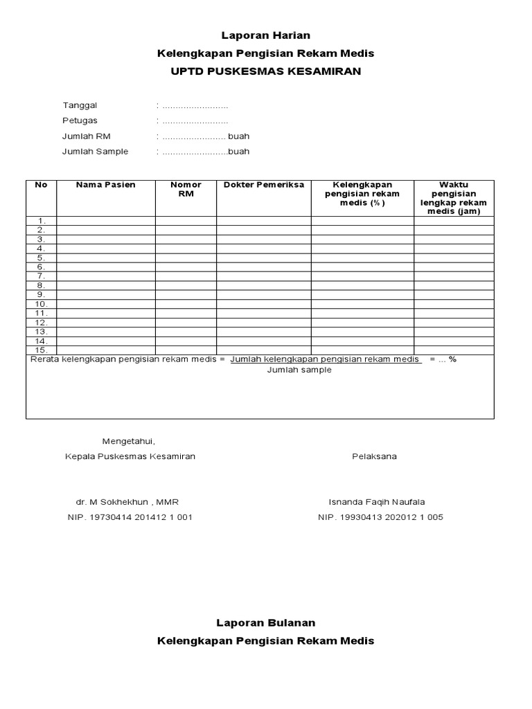 Laporan Harian Kelengkapan Pengisian Rekam Medis | PDF