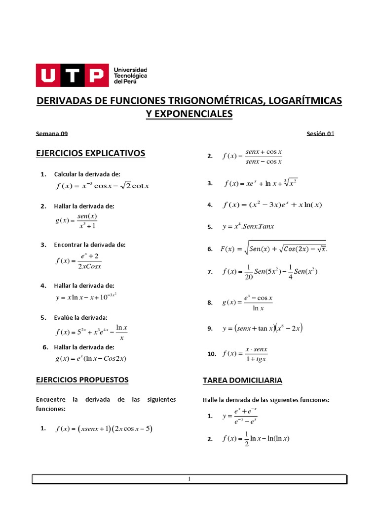S09.s1 - Resolver Ejercicios - Derivada de Función Logaritmo y Función Exponencial | PDF ...