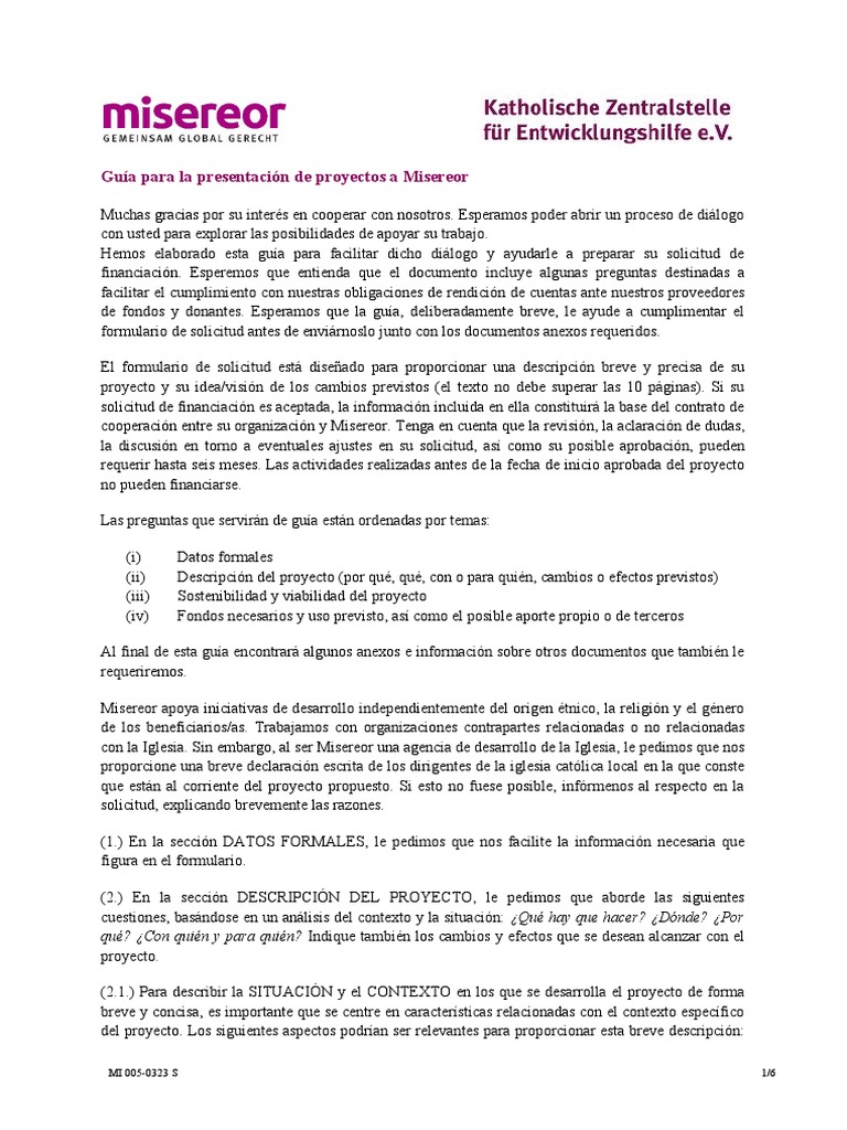 guia-para-la-presentacion-de-proyectos-a-misereor | PDF | Sustentabilidad | Evaluación