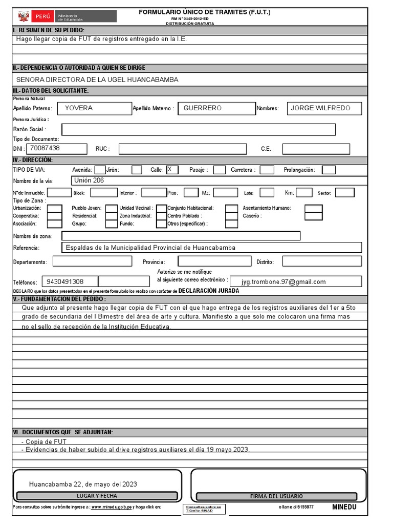 Formulario Unico de Tramites | PDF