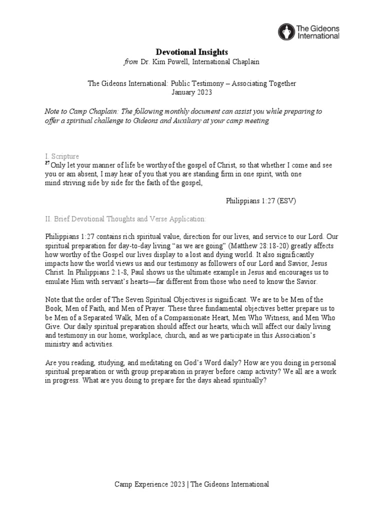 Devotional Insights for Gideons' Faith | PDF