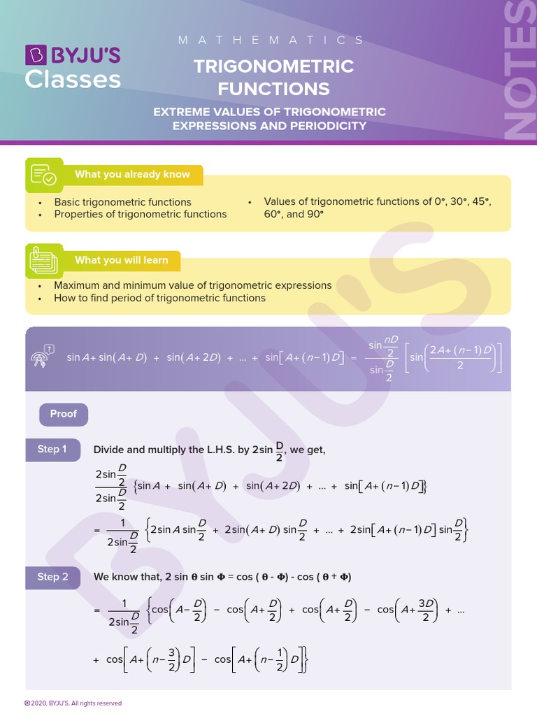 Trigonometric Functions: Extreme Values of Trigonometric Expressions and Periodicity | PDF ...