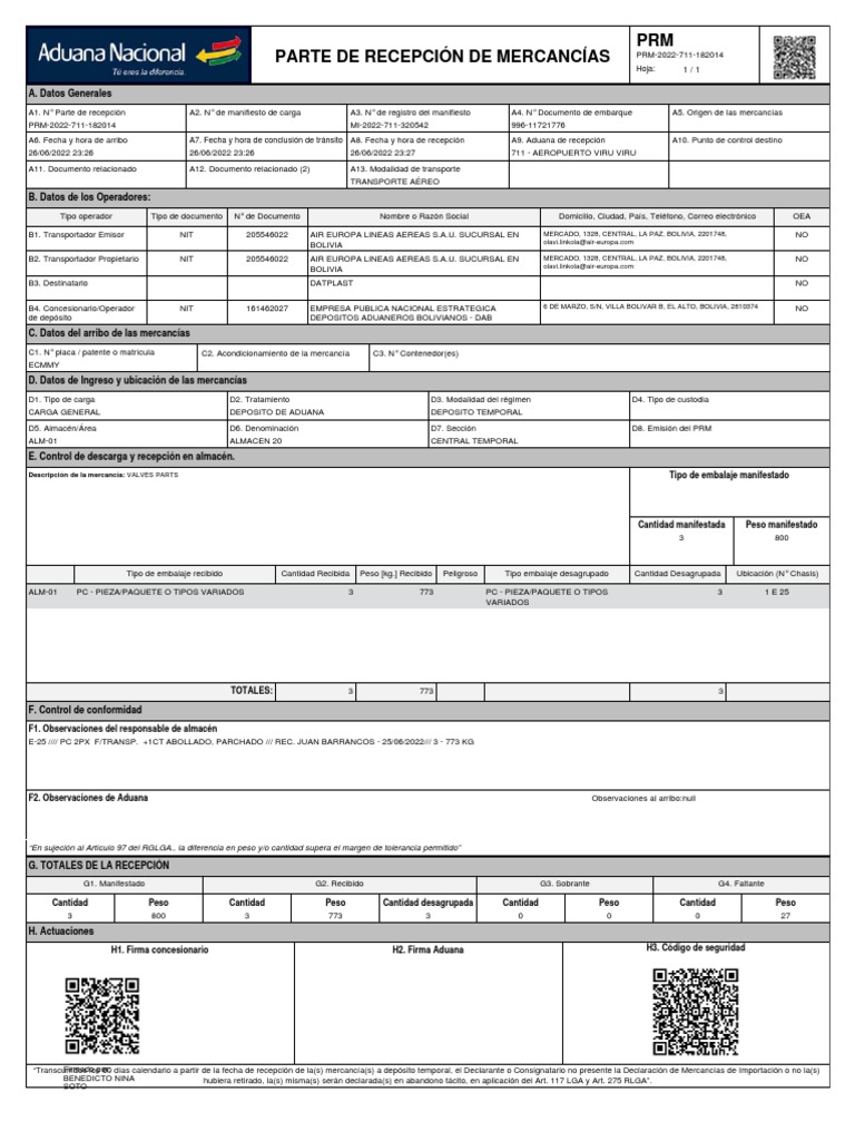 Recepción de Mercancías en Viru Viru | PDF