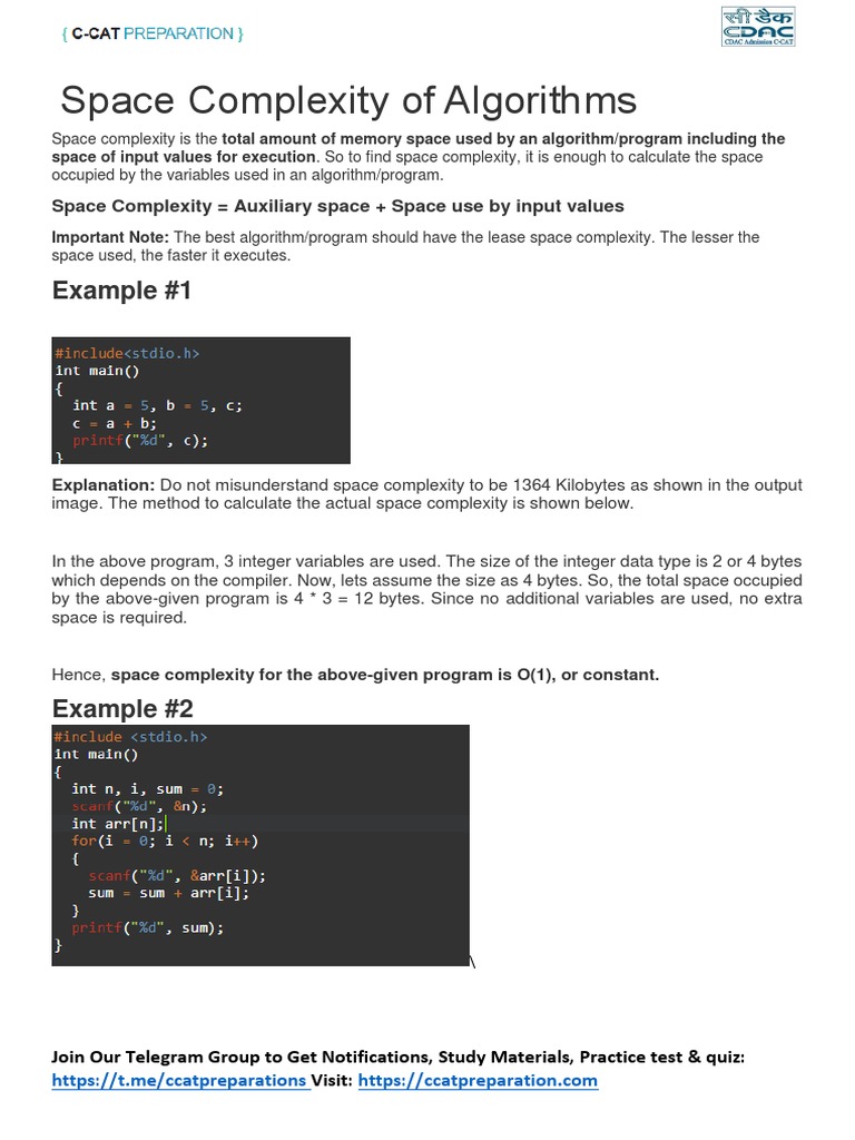 Space Complexity of Algorithms | PDF | Computing | Algorithms Space Complexity of Algorithms | PDF | Computing | Algorithms