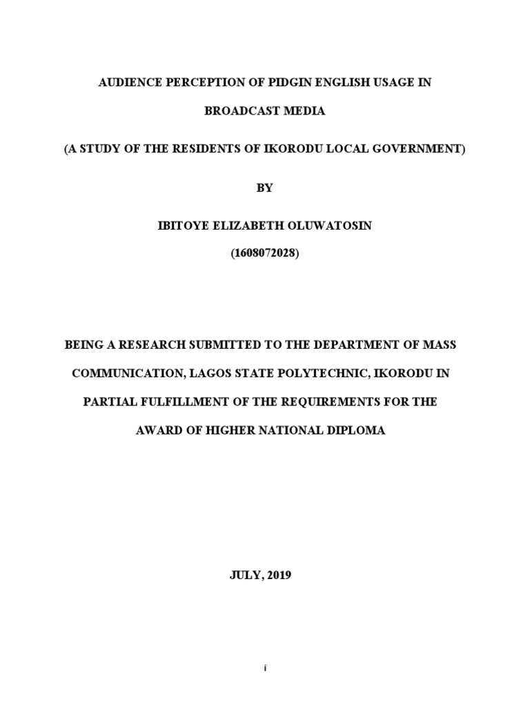Audience Perception of Pidgin English Complete Project | PDF | Sampling (Statistics) | English ...