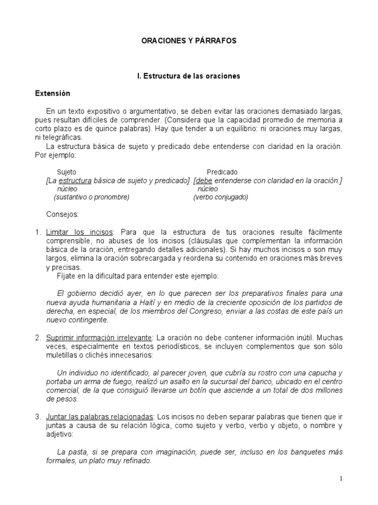 Guia Oraciones y Parrafos | PDF | Predicado (Gramática) | Oración ...