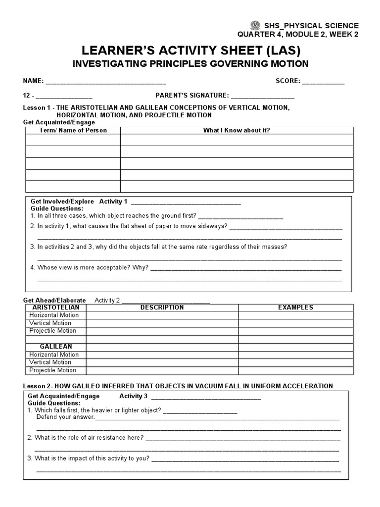 Physci q4m2w2 Las1 2 | PDF | Inertia | Physical Quantities