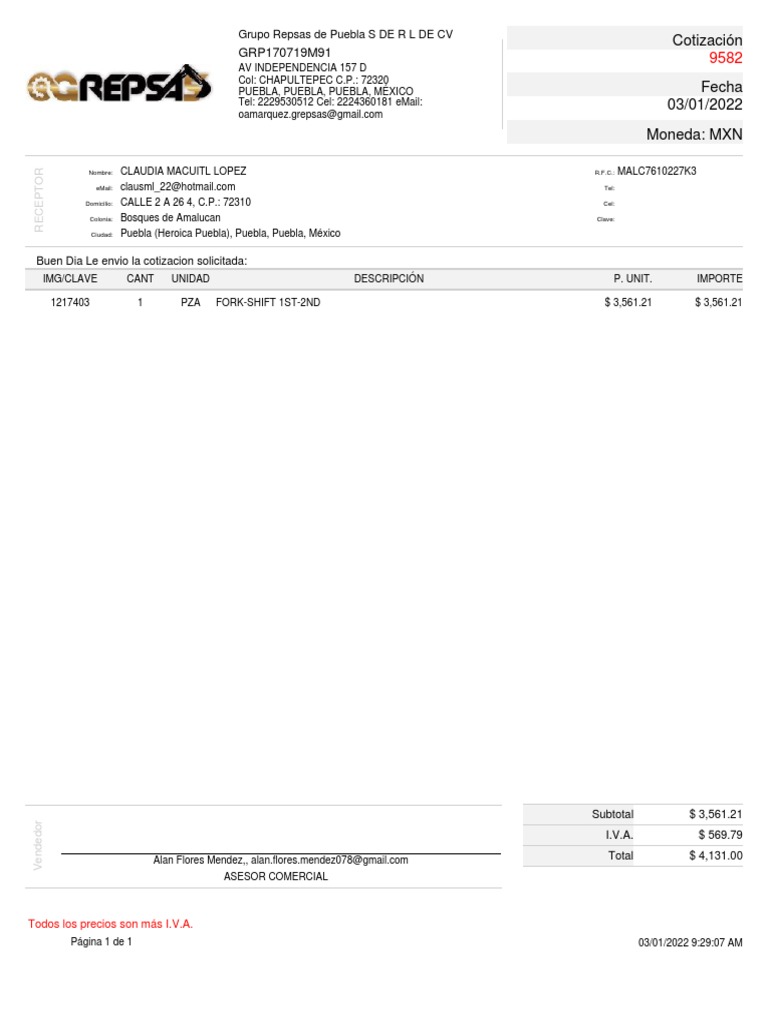 GRP170719M91: Cotización | PDF | Pagos | Bancario
