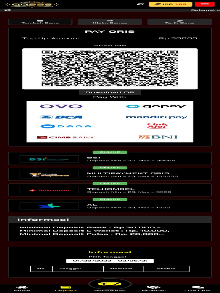 Pay Qris: RP 30000 Top Up Amount: Scan Me | PDF