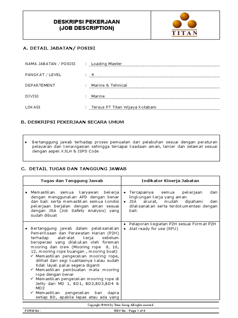 JobDesc - MSE - Loading Master Rev - Sigit | PDF | Teknologi & Rekayasa