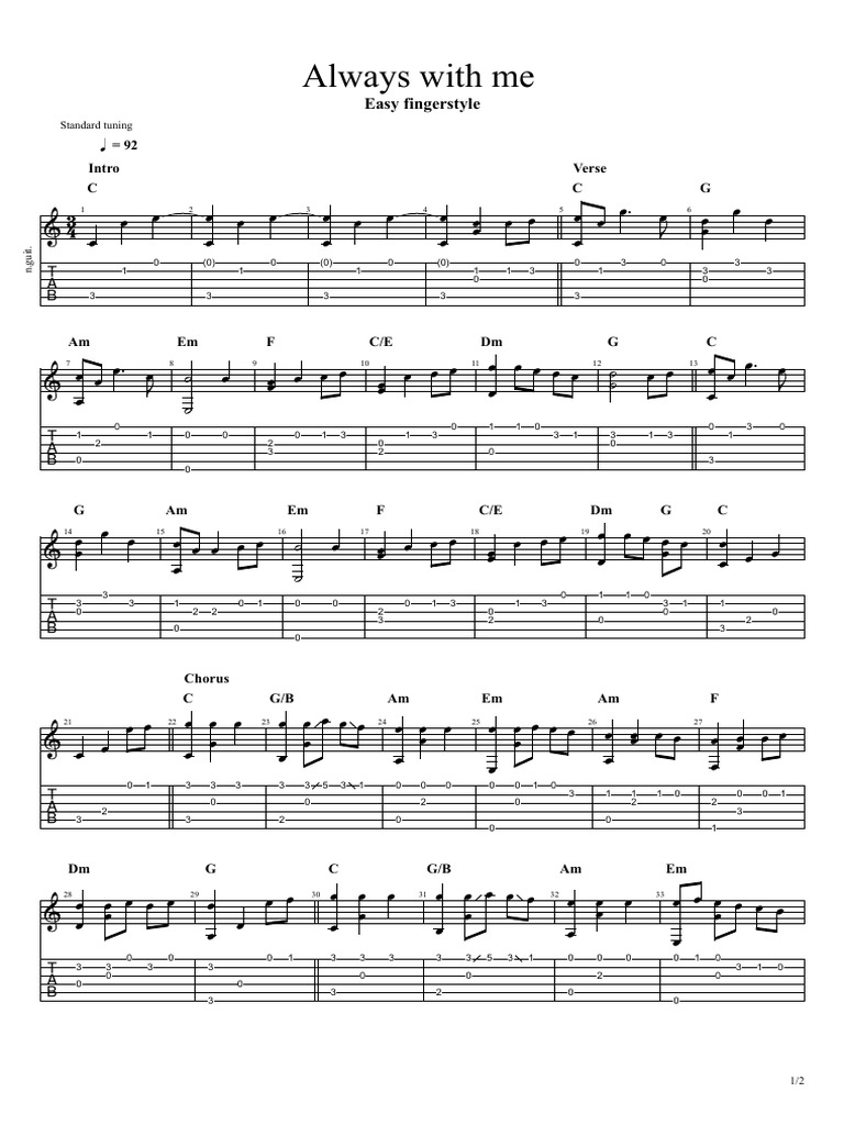Alway With Me Easy Fingerstyle | PDF