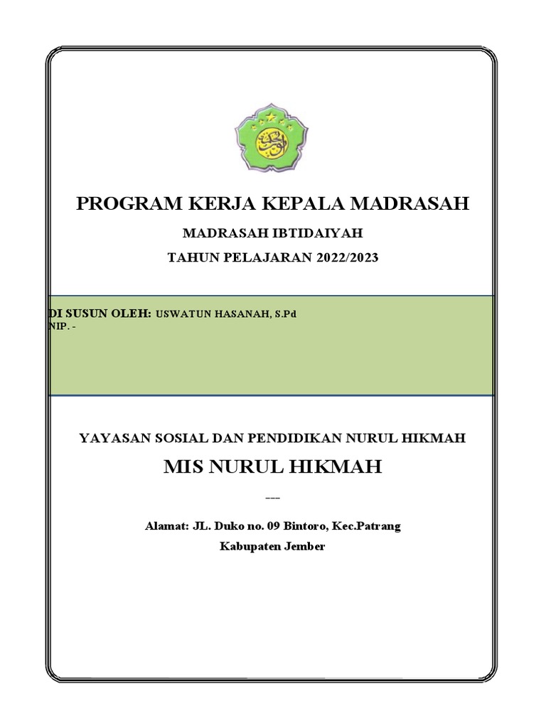 Program Kerja Kepala Madrasah 2022 | PDF
