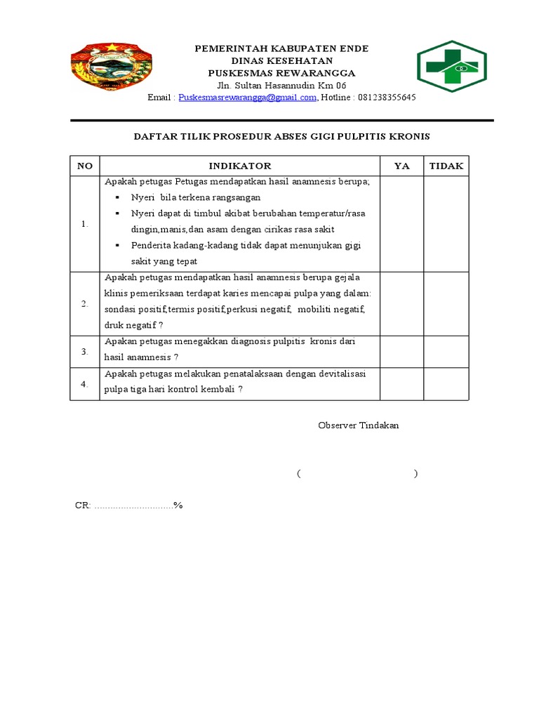 Daftar Tilik Pulpitis Kronis | PDF