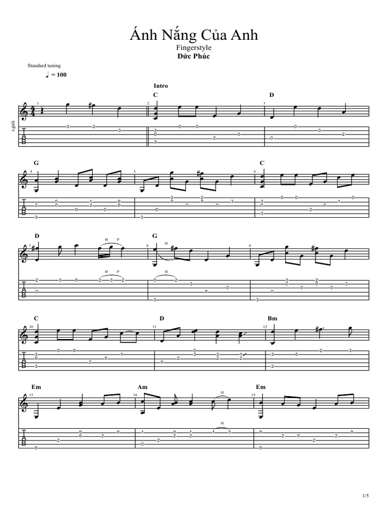 Anh Nang Cua Anh Fingerstyle | PDF