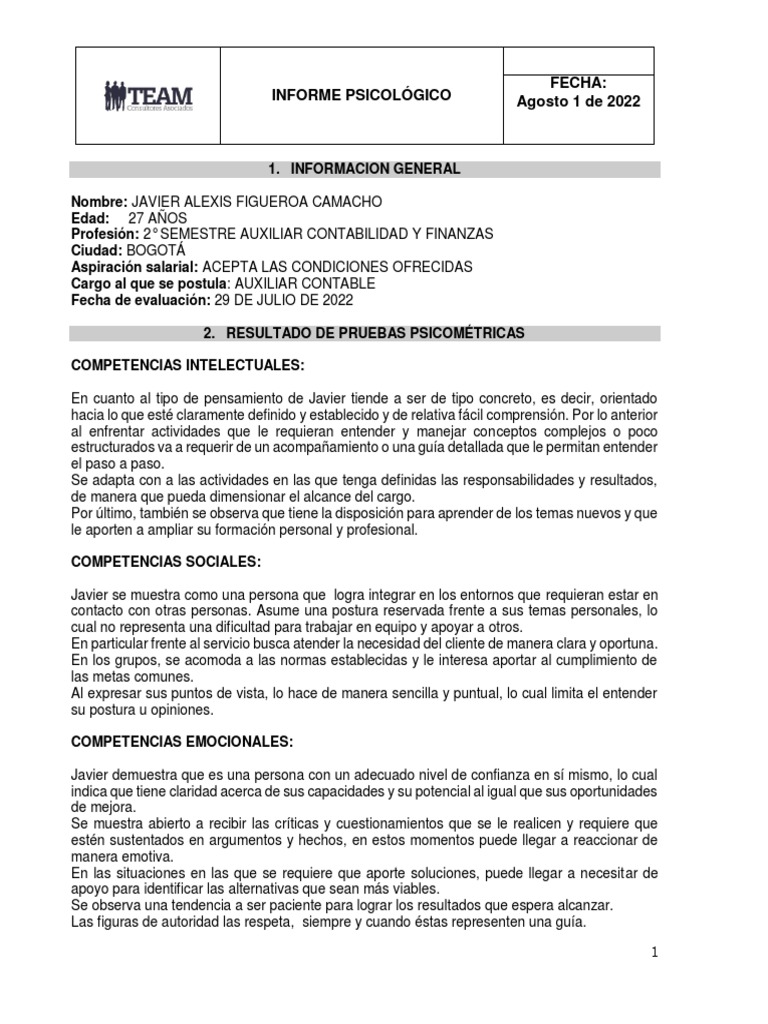 Informe Javier Alexis Figueroa Camacho Auxiliar Contable | PDF ...
