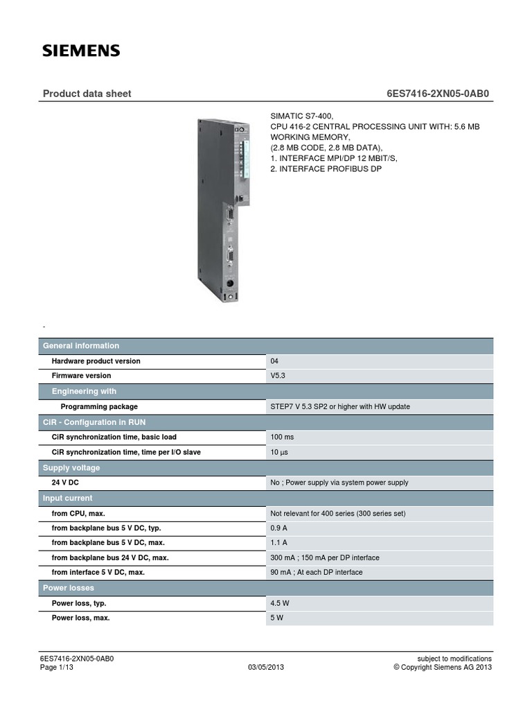 6es7416 2XN05 0ab0 | PDF | Bit Rate | Input/Output