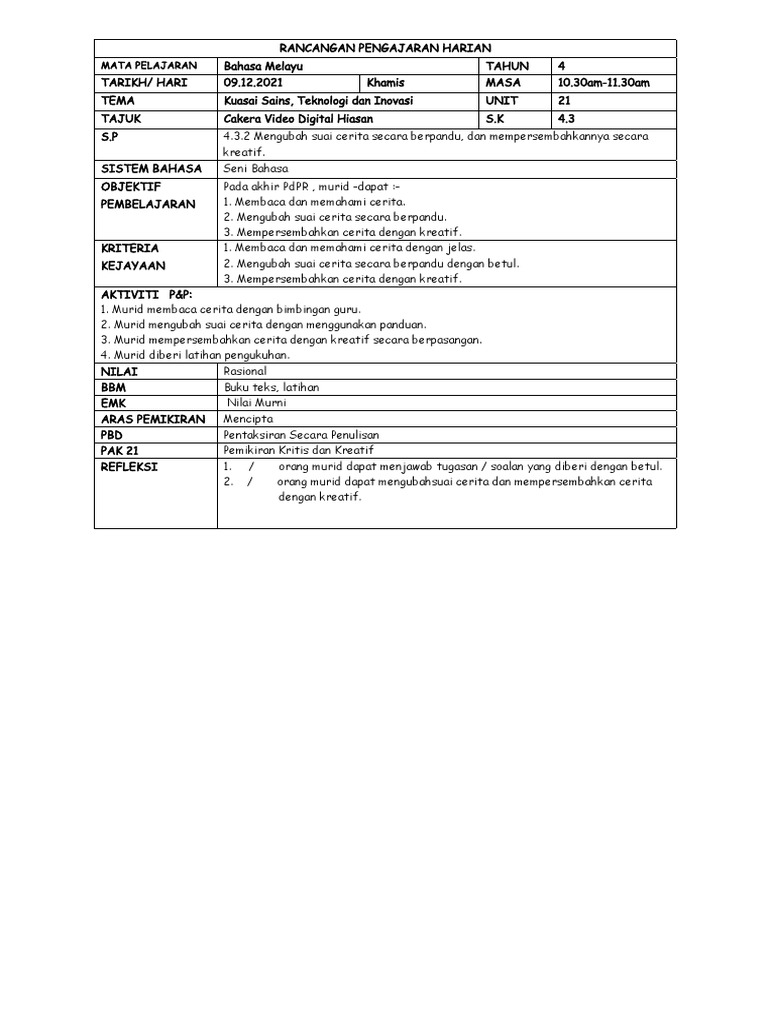 RPH BM TAHUN 4 | PDF