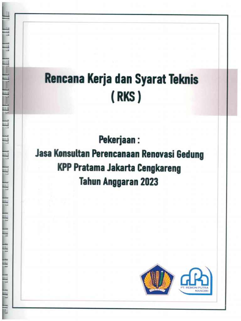 Rencana Kerja Dan Syarat Teknik (RKS) Konstruksi Renov Gedung KPP Cengkareng 2023 | PDF