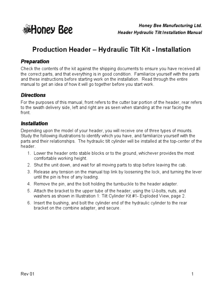 Header Tilt Kit Installation Guide | PDF | Electrical Connector | Valve