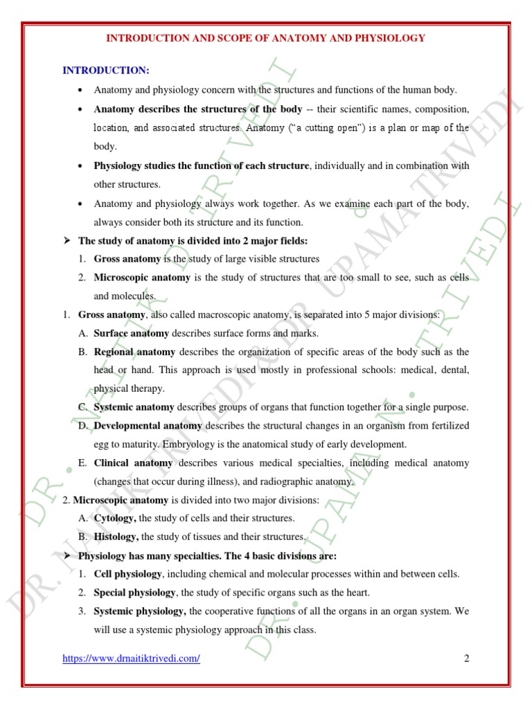 Introduction and Scope of Anatomy and Physiology | PDF