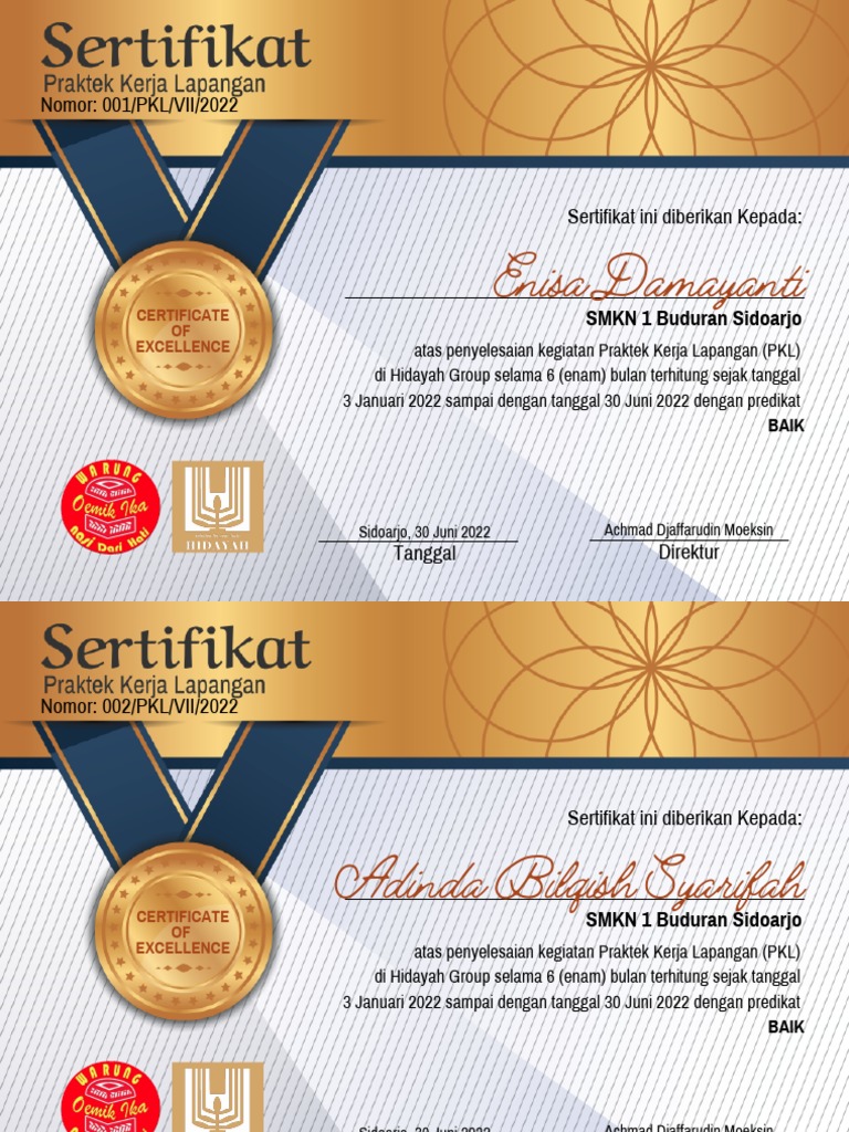 Sertifikat PKL | PDF