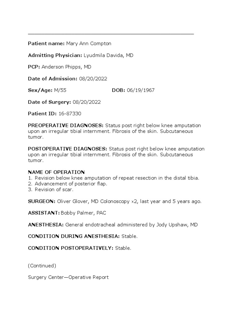 Medical Transcription Operative Report | PDF