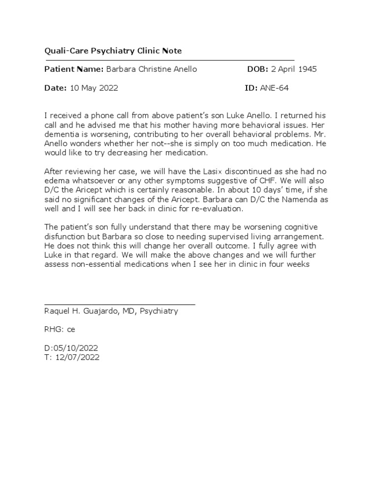 Medical Transcription - Psychiatry | PDF