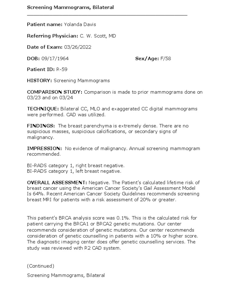 Medical Transcription Screening Mammograms | PDF | Science & Mathematics