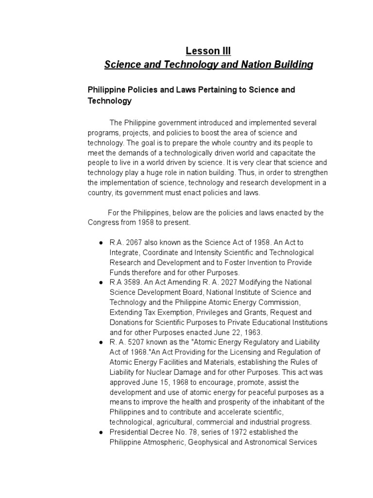 Science Tech and Nation Building | PDF | Science Education | Renewable ...