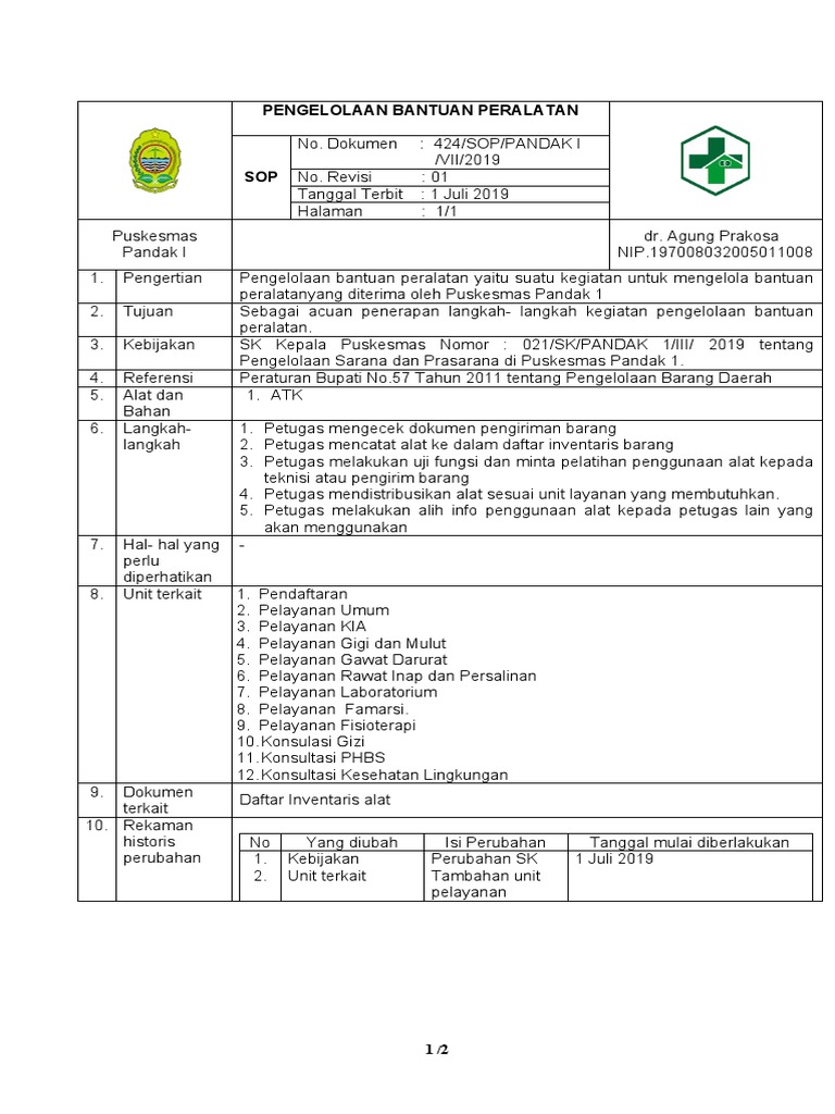 001 - Sop Pengelolaan Bantuan Peralatan | PDF