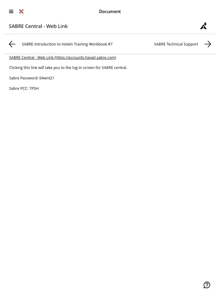 SABRE Central Login and Training Info | PDF