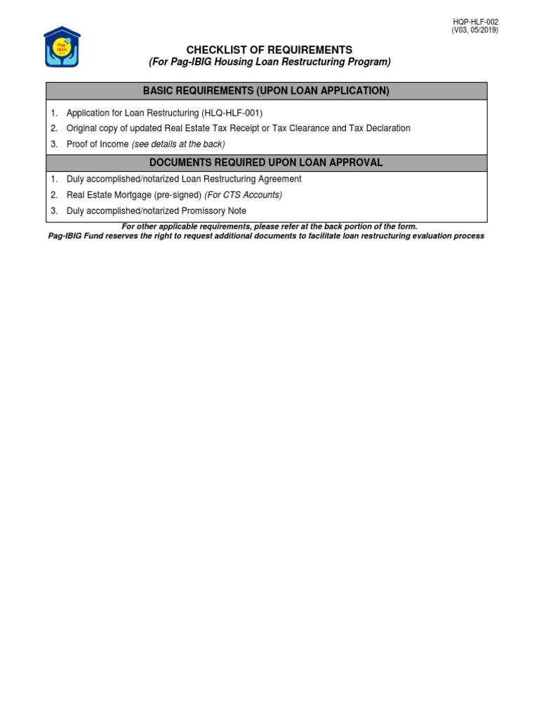 HLF002 ChecklistRequirementsHousingLoanRestructuring V03 | PDF | Notary ...