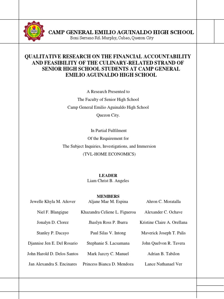 Camp General Emilio Aguinaldo High School: Boni Serrano Rd. Murphy, Cubao, Quezon City | PDF ...