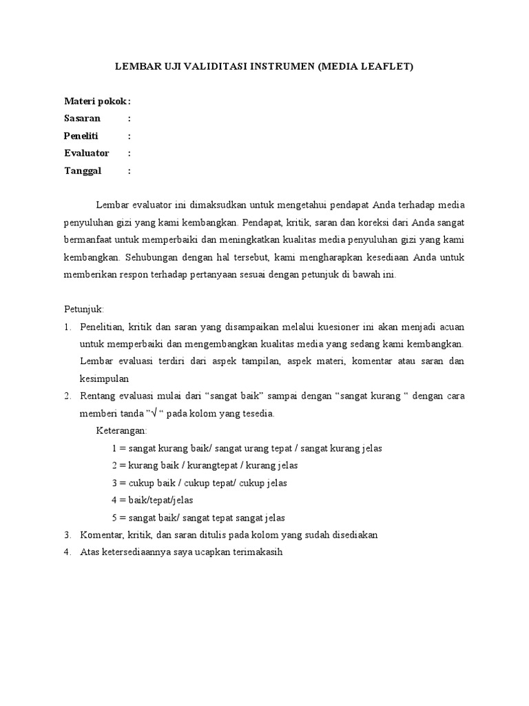 Lembar Uji Validitasi Instrumen (Leaflet) | PDF