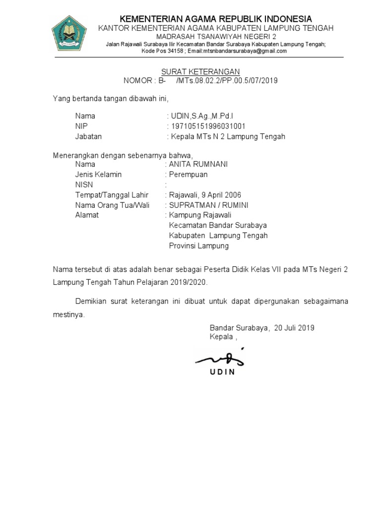 SURAT KETERANGAN PKH ANITA R | PDF
